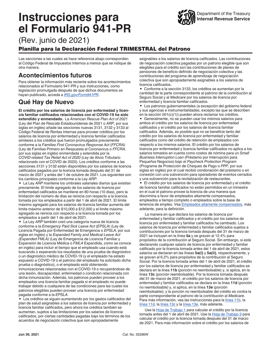 Download Instrucciones para IRS Formulario 941-PR Planilla Para La ...