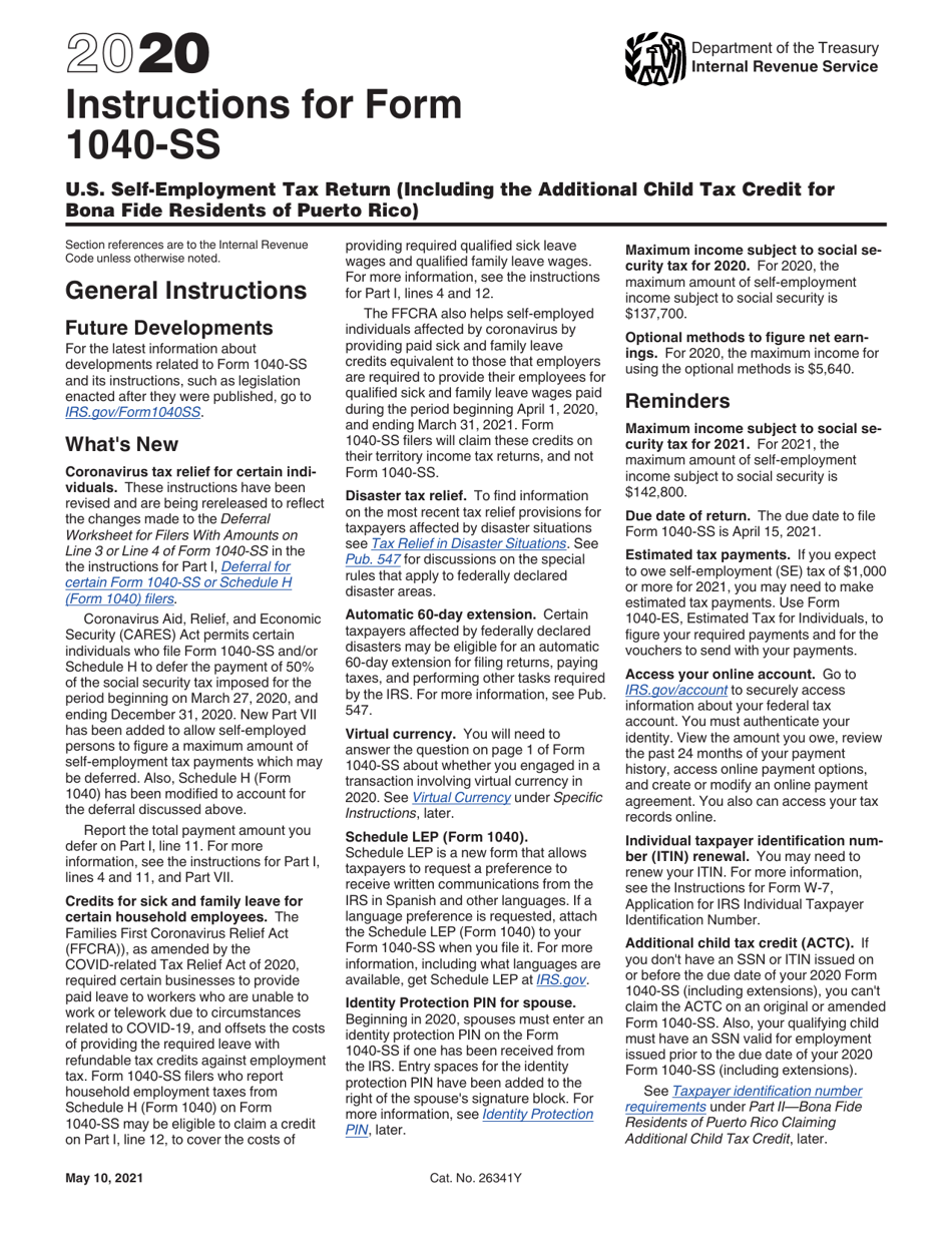 Download Instructions for IRS Form 1040-SS U.S. Self-employment Tax ...
