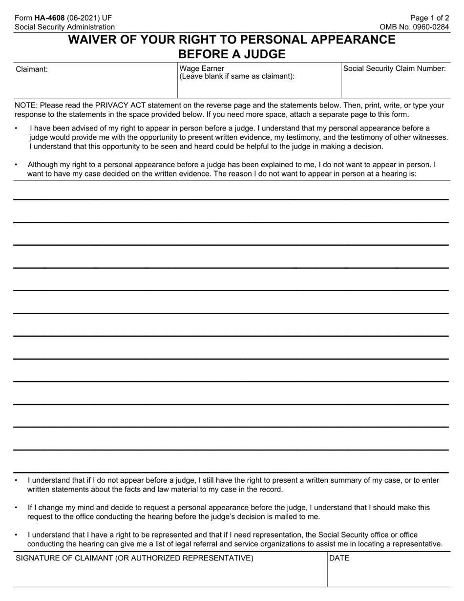 Form HA-4608 Download Fillable PDF or Fill Online Waiver of Your Right ...