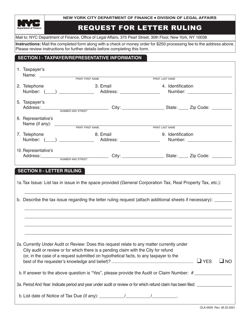 Form OLA-0509 Download Printable PDF or Fill Online Request for Letter ...