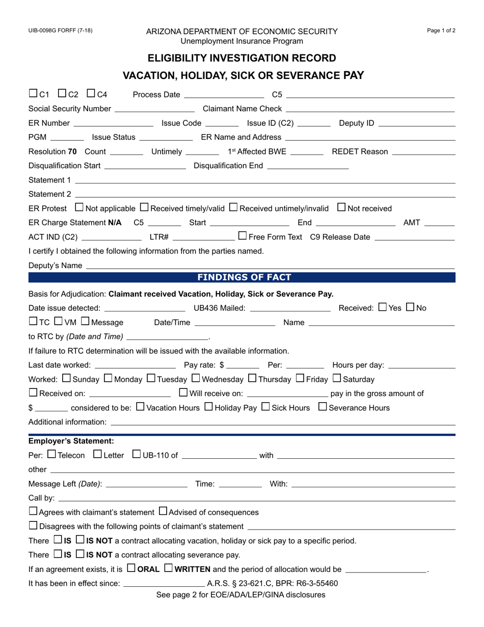 Form Uib 0098g Fill Out Sign Online And Download Fillable Pdf Arizona Templateroller