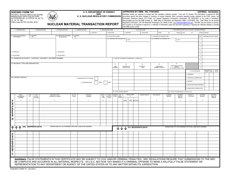 DOE/NRC Form 741 - Fill Out, Sign Online and Download Fillable PDF ...