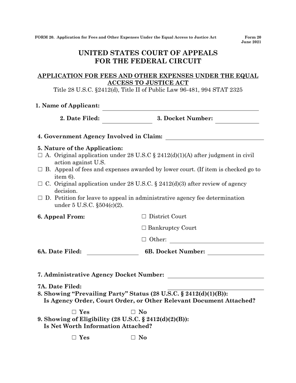 Form 20 Download Fillable PDF or Fill Online Application for Fees and ...