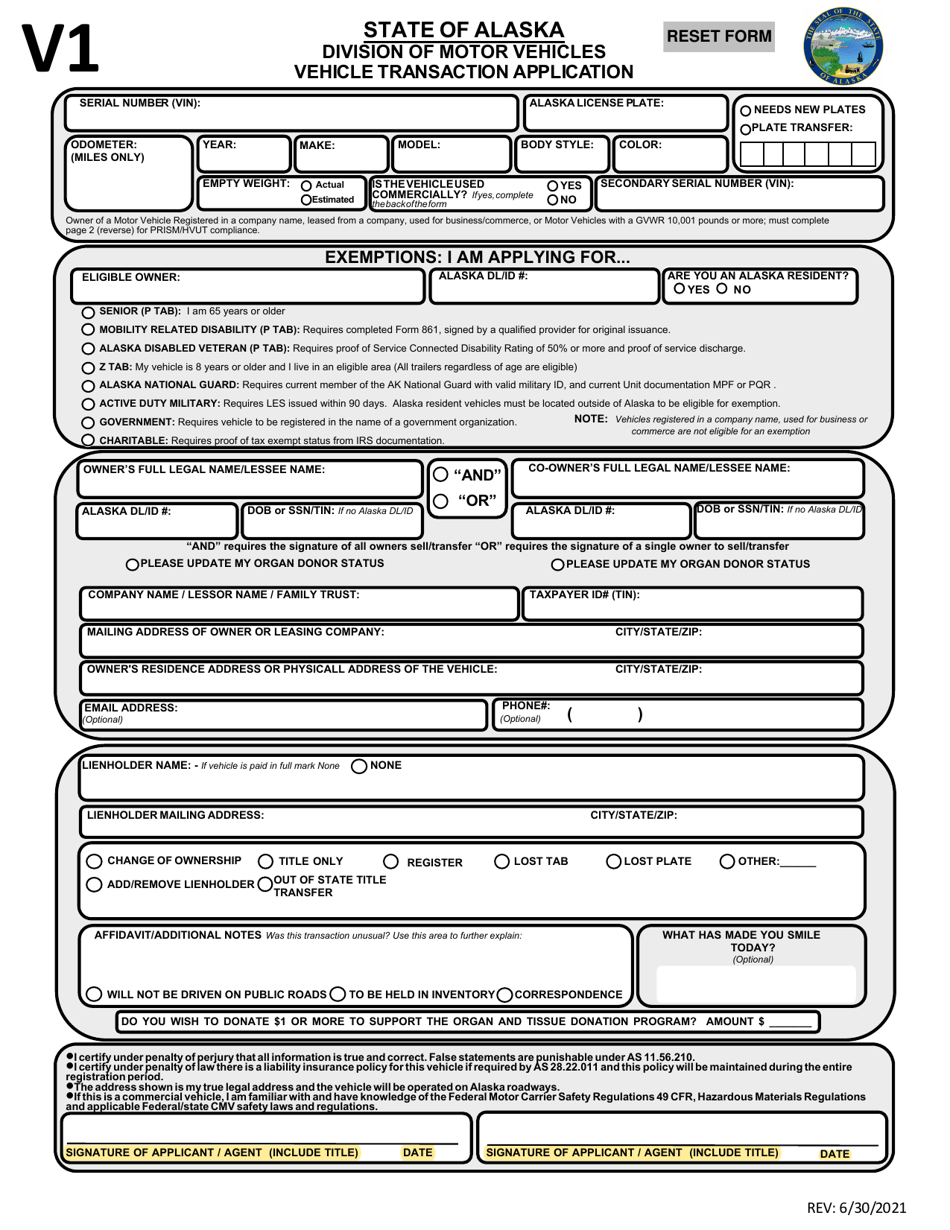Alaska Vehicle Transaction Application - Fill Out, Sign Online and ...