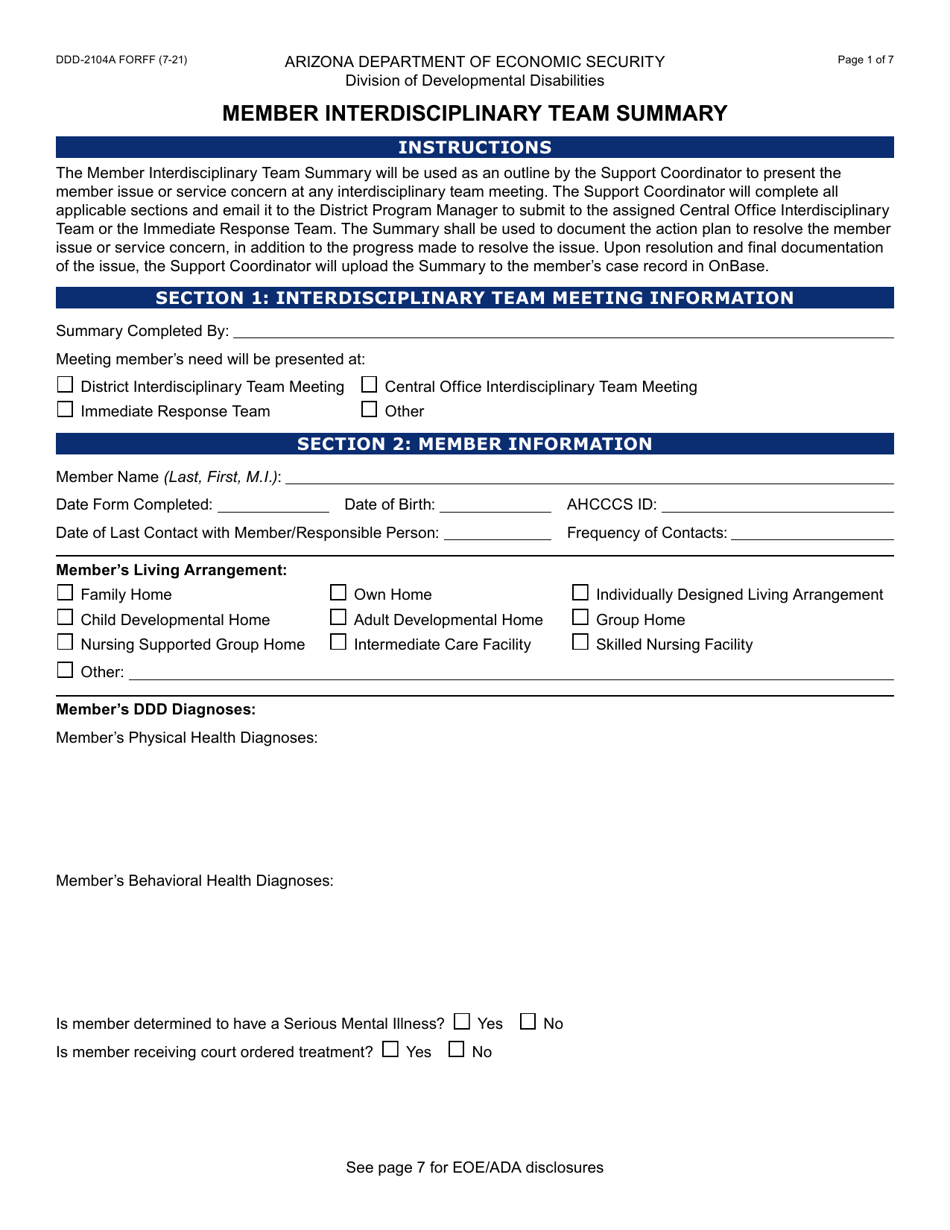 Form DDD-2104A - Fill Out, Sign Online and Download Fillable PDF ...