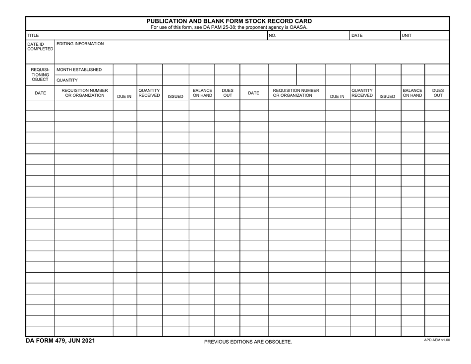DA Form 479 Download Fillable PDF or Fill Online Publication and Blank ...