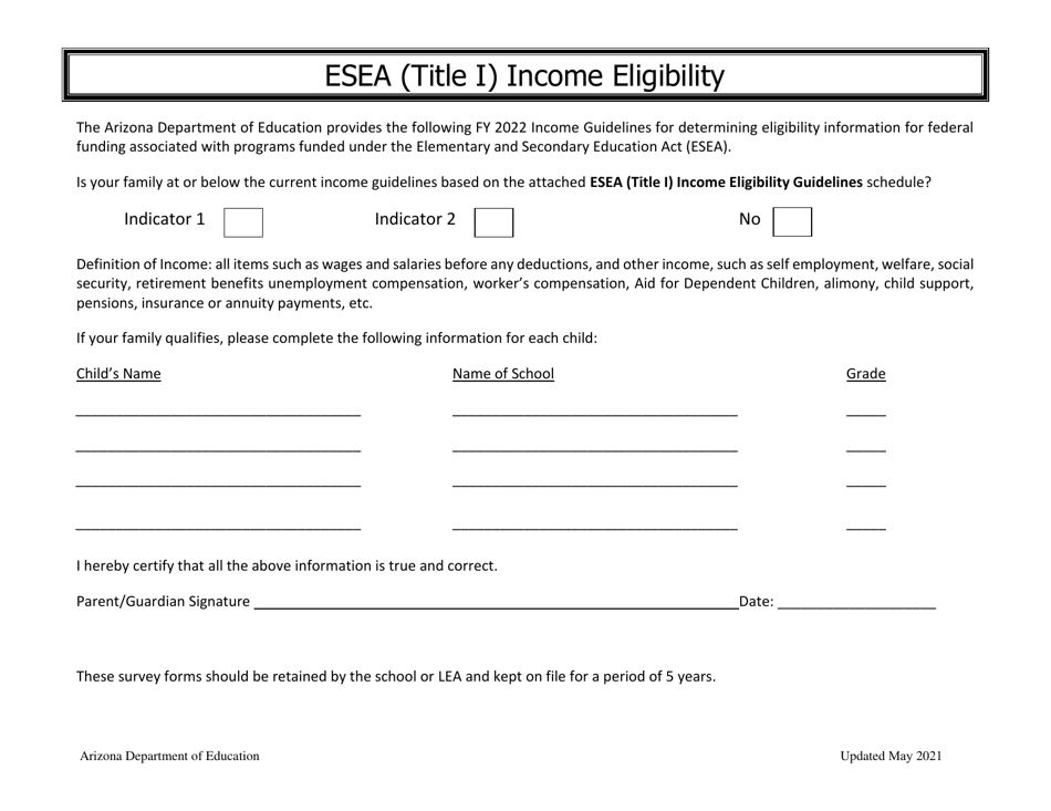 2022 Arizona Esea (Title I) Income Eligibility - Fill Out, Sign Online ...