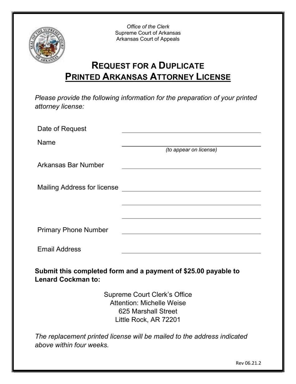 Arkansas Request for a Duplicate Printed Arkansas Attorney License ...