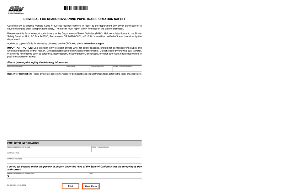 Form DL128 - Fill Out, Sign Online and Download Fillable PDF ...