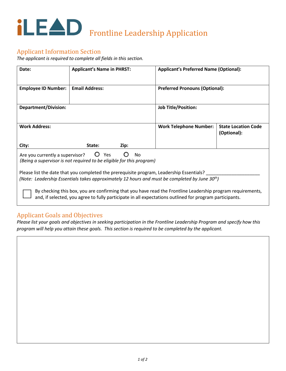 Delaware Frontline Leadership Application - Fill Out, Sign Online and Download PDF | Templateroller