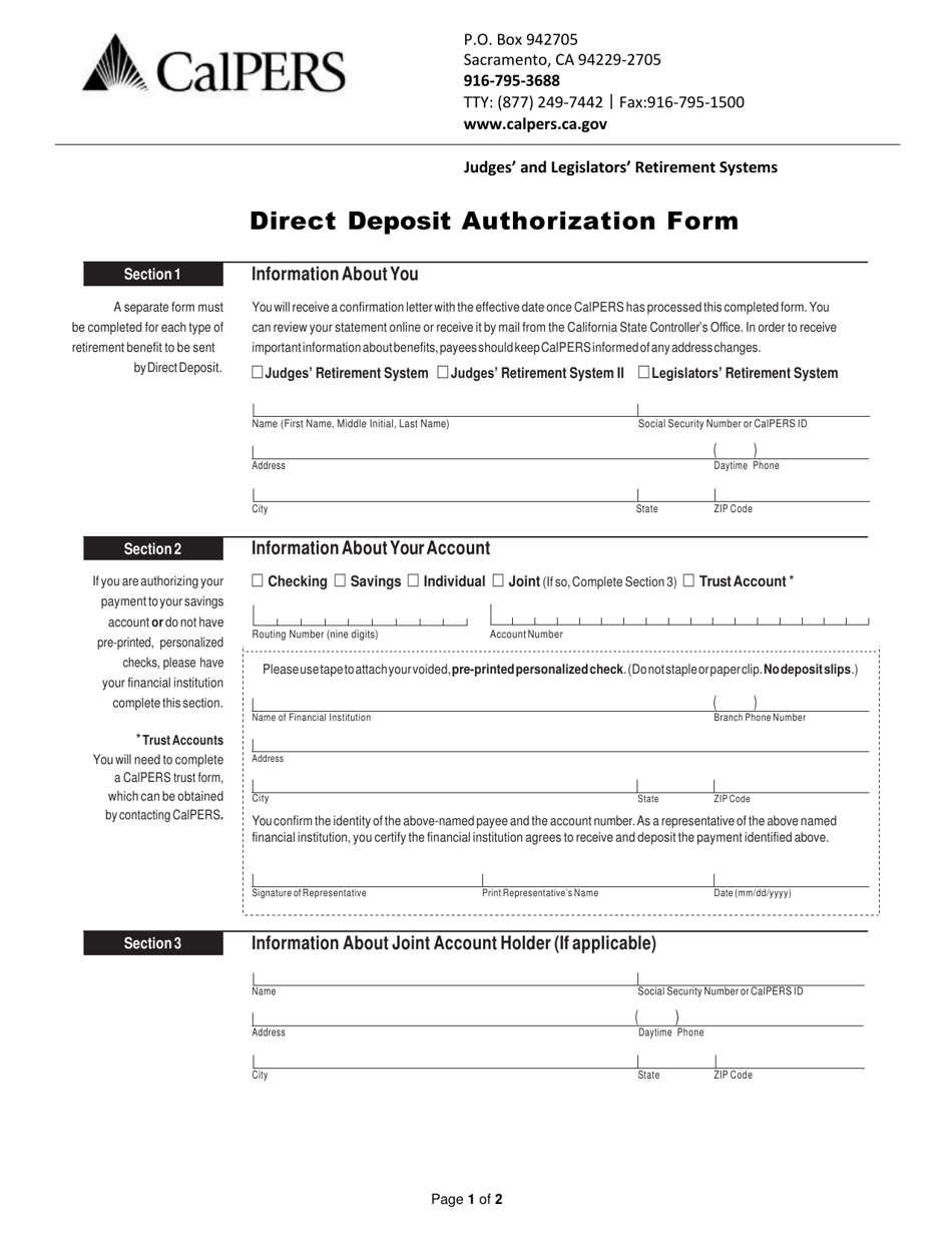 California Direct Deposit Authorization - Judges' and Legislators ...