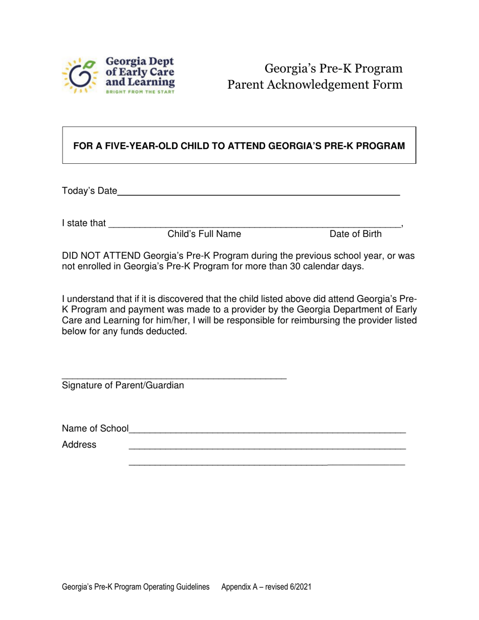 Appendix A Download Printable PDF or Fill Online Parent Acknowledgement ...