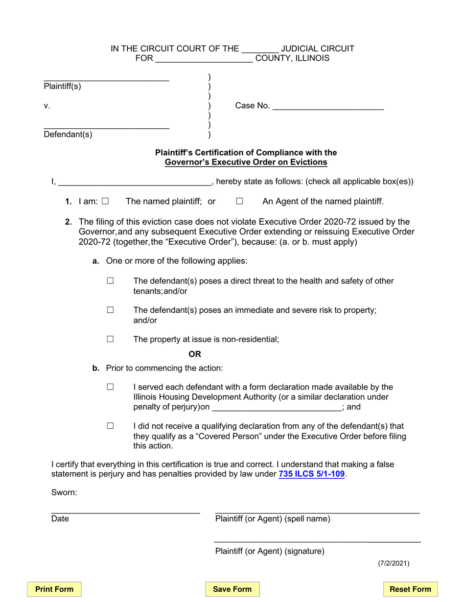 Illinois Plaintiff's Certification of Compliance With the Governor's ...