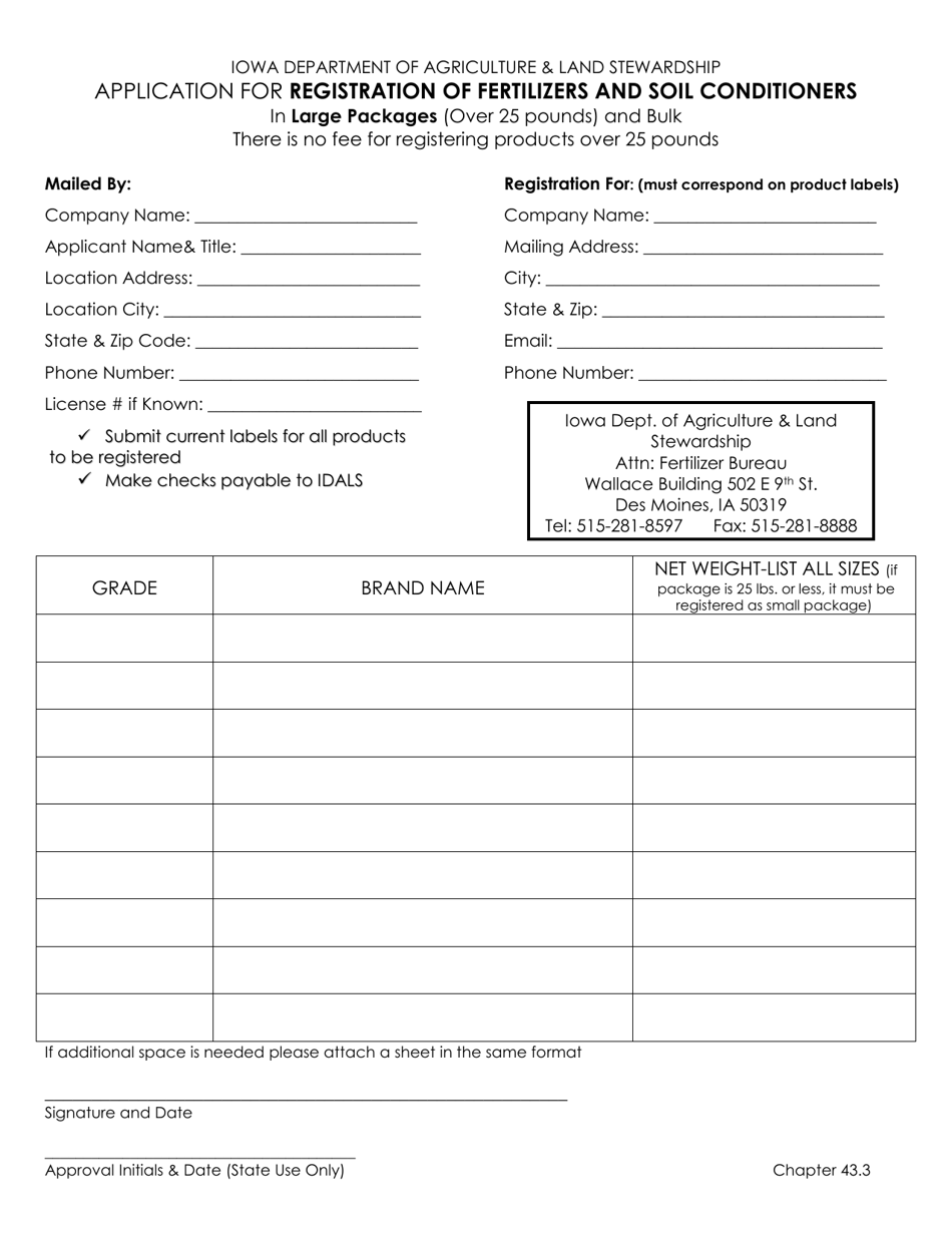 Iowa Application for Registration of Fertilizers and Soil Conditioners ...