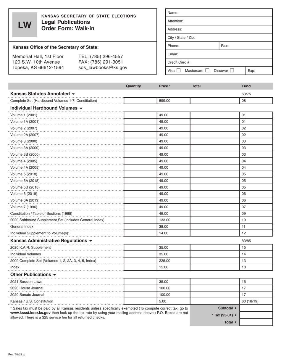 Form LW Download Printable PDF or Fill Online Legal Publications Order ...