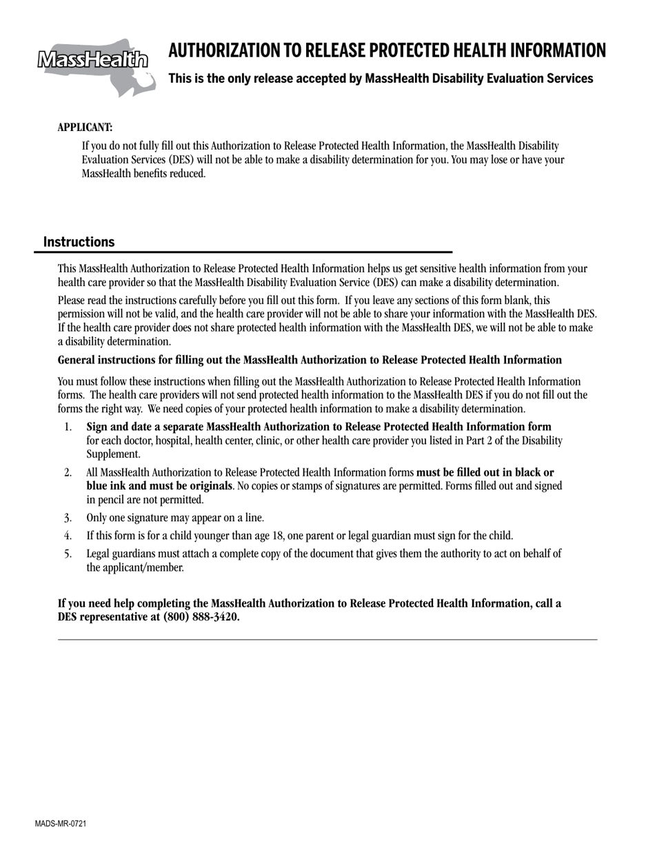 Form MADS-MR Download Printable PDF or Fill Online Authorization to ...