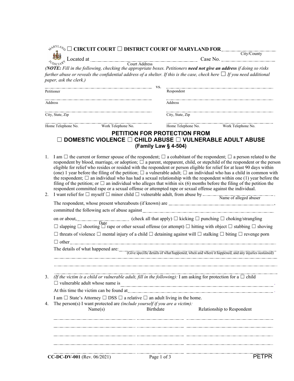 Form CC-DC-DV-001 Download Fillable PDF or Fill Online Petition for ...