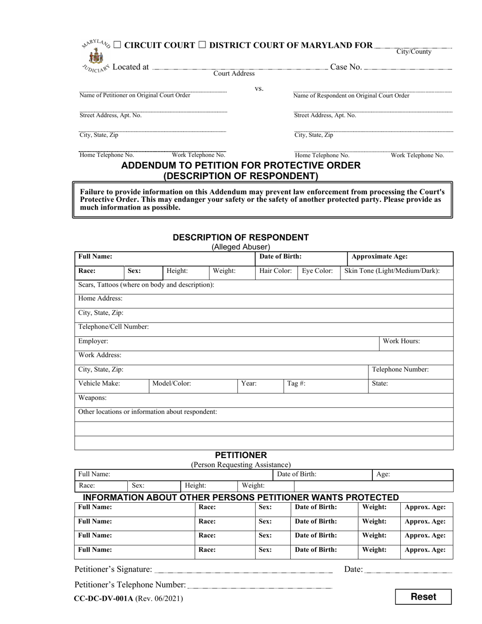 Form CC-DC-DV-001A Download Fillable PDF or Fill Online Addendum to ...