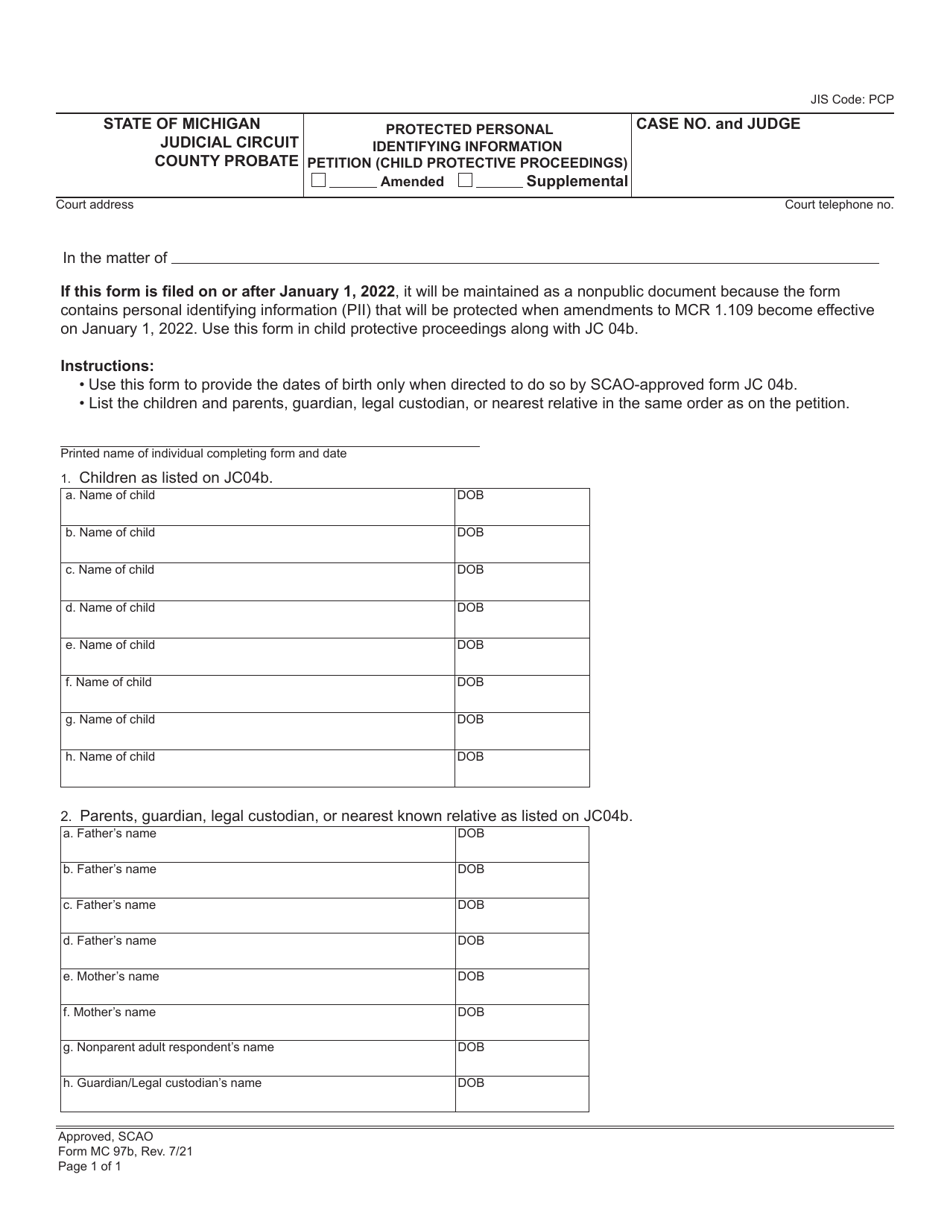 Form MC97B - Fill Out, Sign Online and Download Fillable PDF, Michigan ...