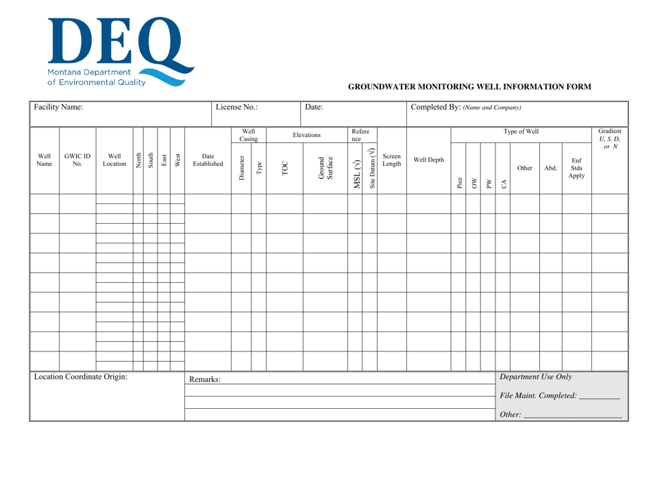 Montana Groundwater Monitoring Well Information Form - Fill Out, Sign ...