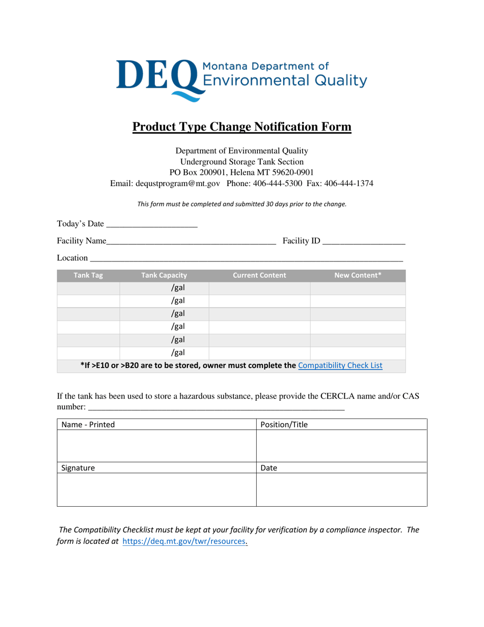 Montana Product Type Change Notification Form - Fill Out, Sign Online ...