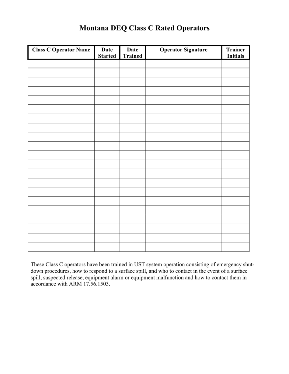 Montana Montana DEQ Class C Rated Operators - Fill Out, Sign Online and ...