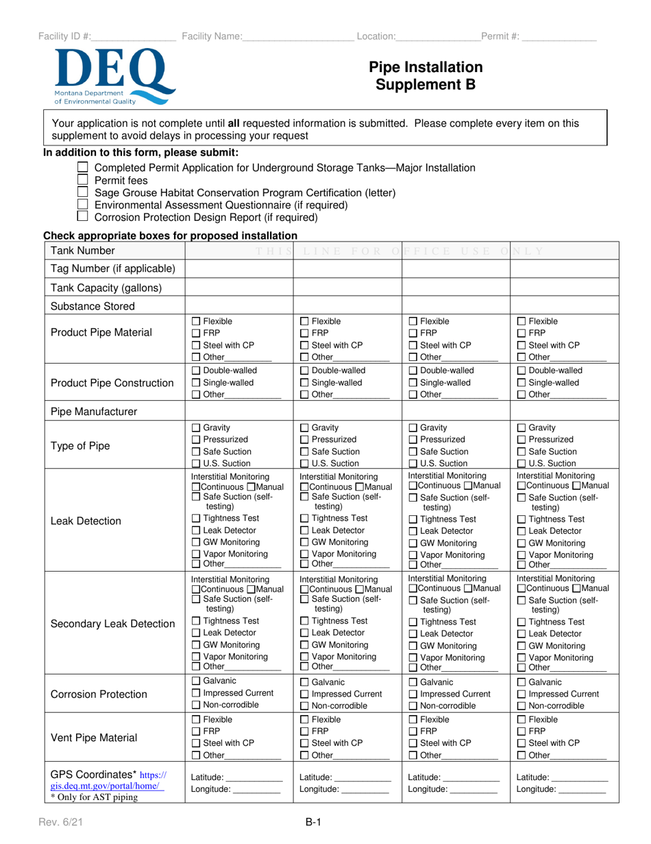 Supplement B Download Fillable PDF or Fill Online Pipe Installation ...