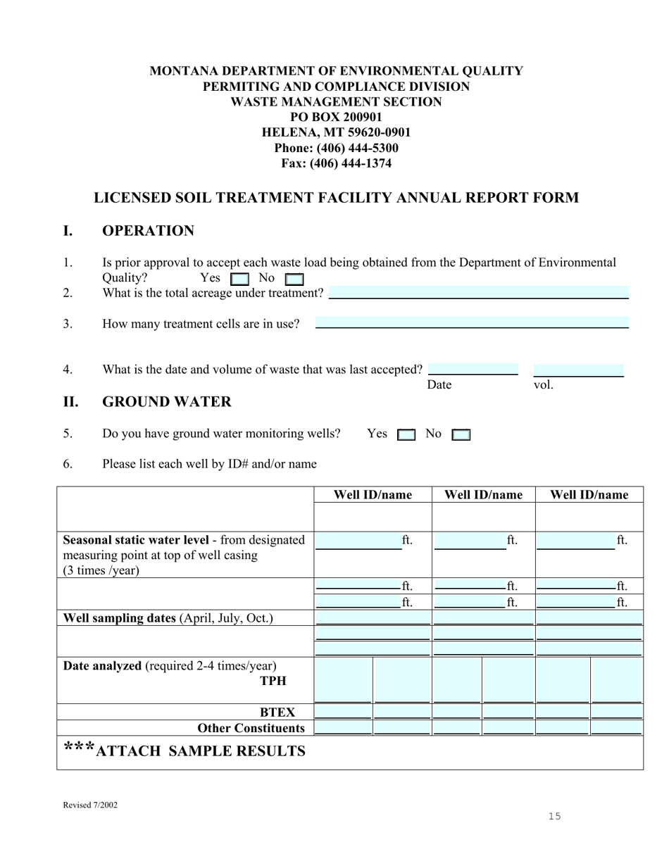 Montana Licensed Soil Treatment Facility Annual Report Form - Fill Out ...