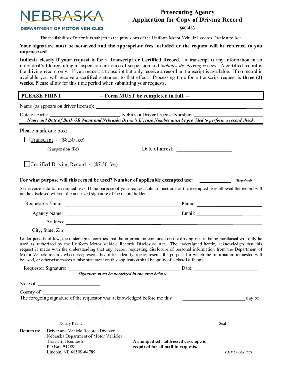 Form DMV07-06A Download Printable PDF or Fill Online Prosecuting Agency ...