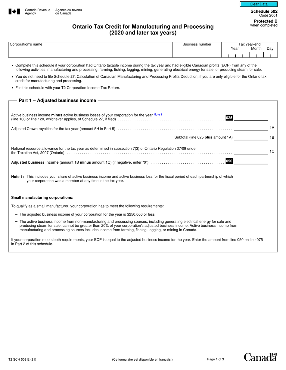 Form T2 Schedule 502 - Fill Out, Sign Online and Download Fillable PDF ...