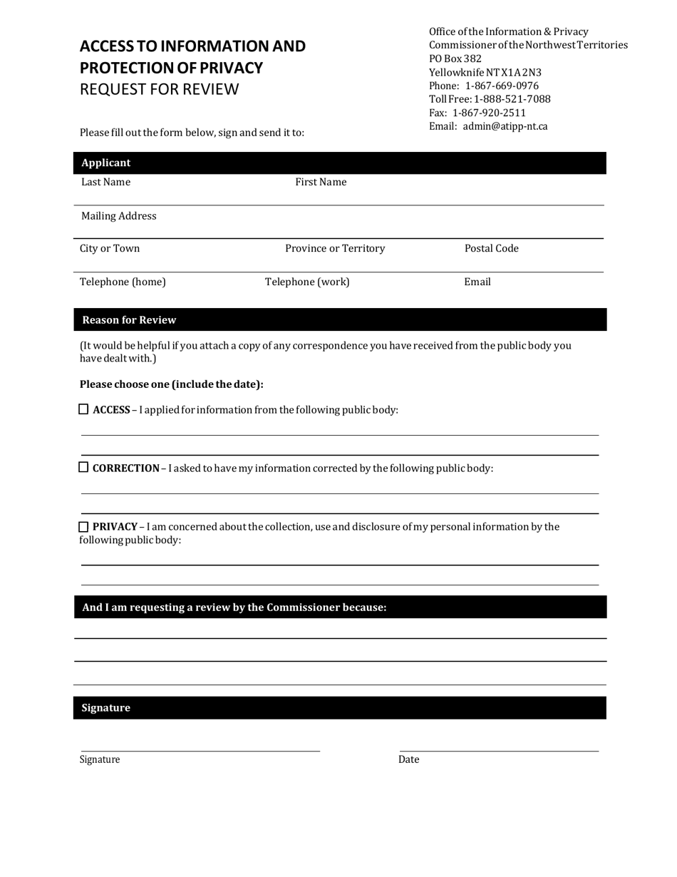 Northwest Territories Canada Access to Information and Protection of ...