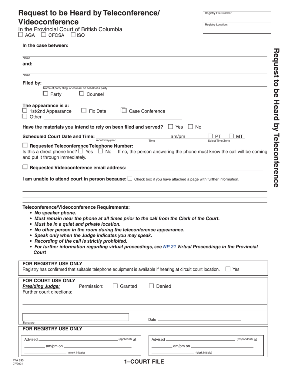 Form PFA893 Download Fillable PDF or Fill Online Request to Be Heard by ...