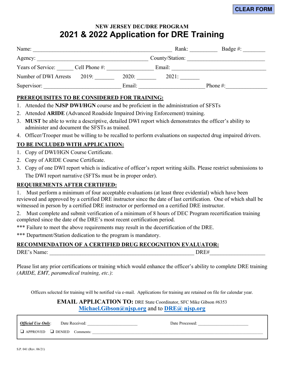 Form S.P.041 Download Fillable PDF or Fill Online Application for Dre ...