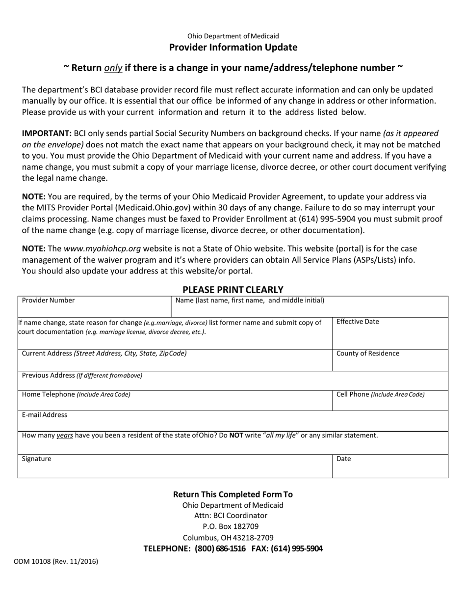 Form ODM10108 - Fill Out, Sign Online and Download Fillable PDF, Ohio ...