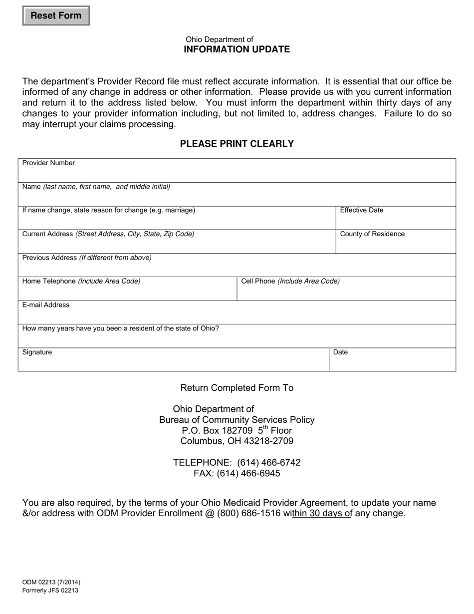 Form ODM02213 - Fill Out, Sign Online and Download Fillable PDF, Ohio | Templateroller