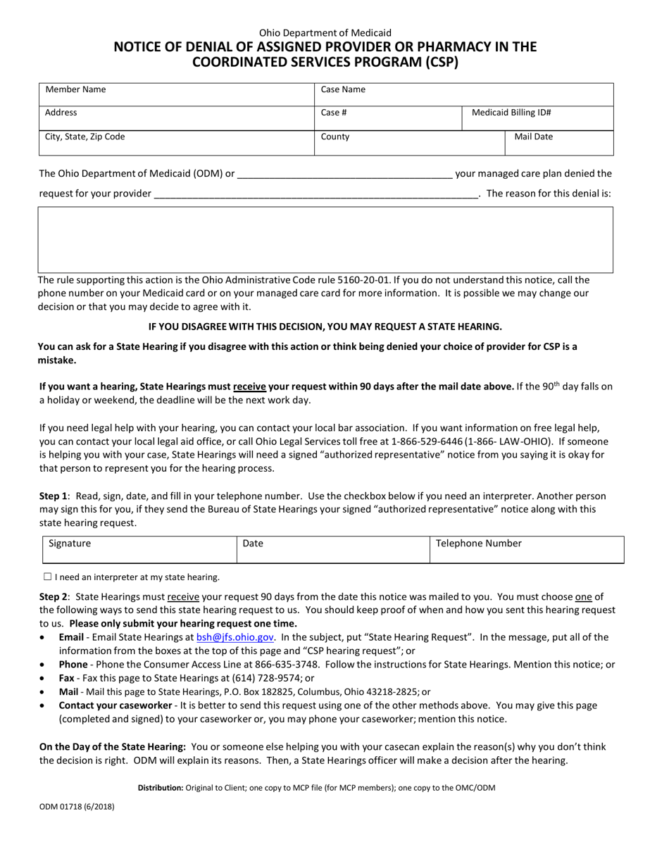 Form ODM01718 - Fill Out, Sign Online and Download Fillable PDF, Ohio ...