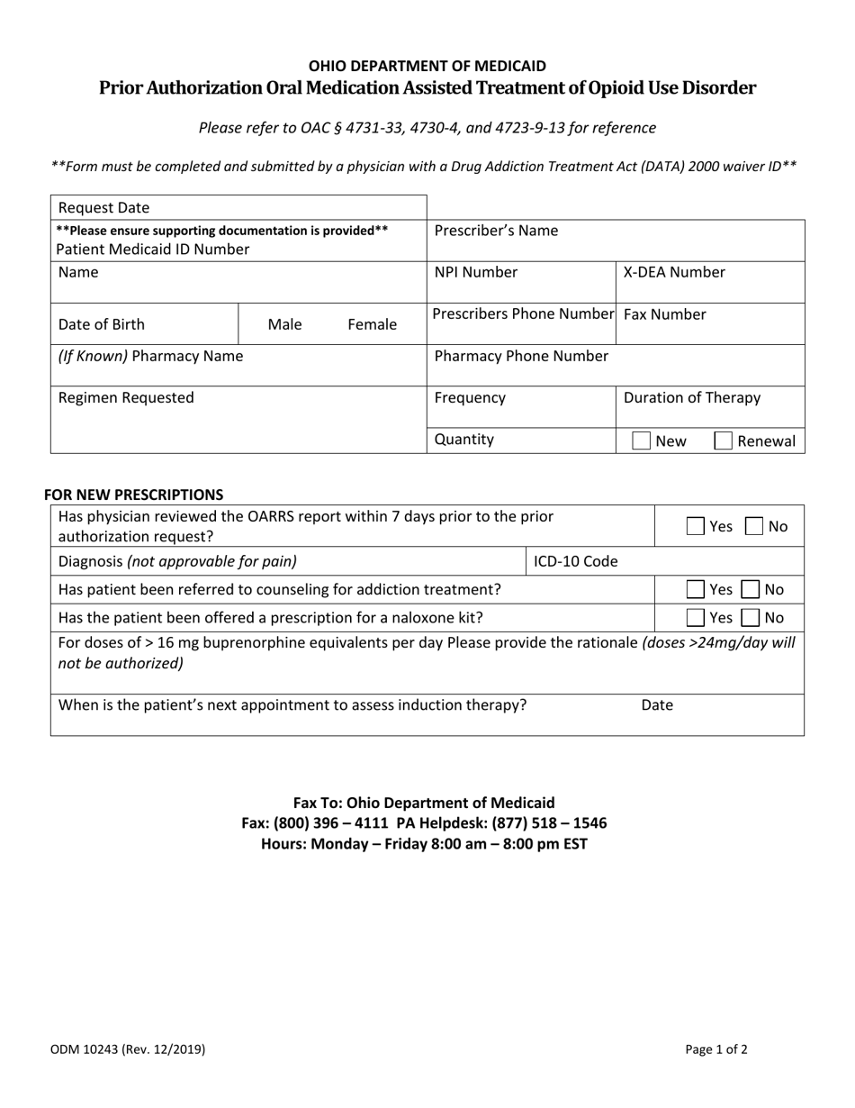 Form ODM10243 - Fill Out, Sign Online and Download Fillable PDF, Ohio ...