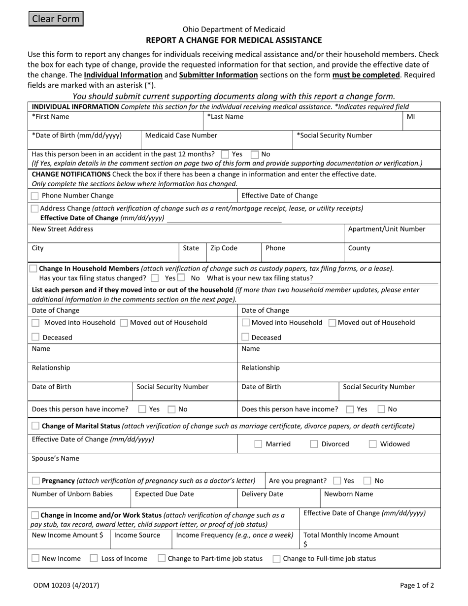 Form ODM10203 - Fill Out, Sign Online and Download Fillable PDF, Ohio ...