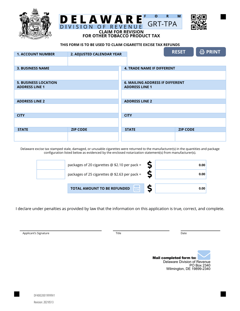 Form GRT-TPA Download Fillable PDF or Fill Online Claim for Revision ...