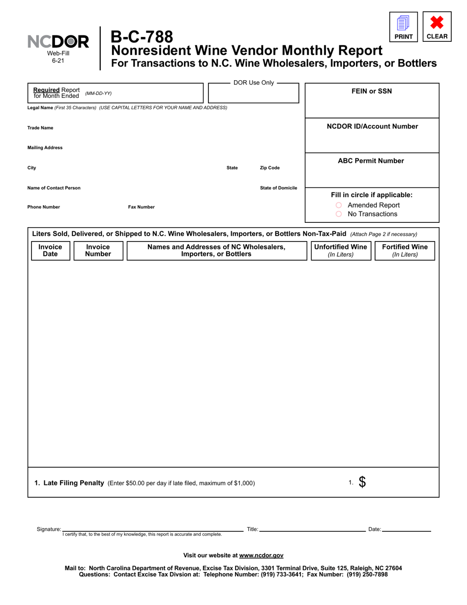 Form B-C-788 Download Fillable PDF or Fill Online Nonresident Wine ...