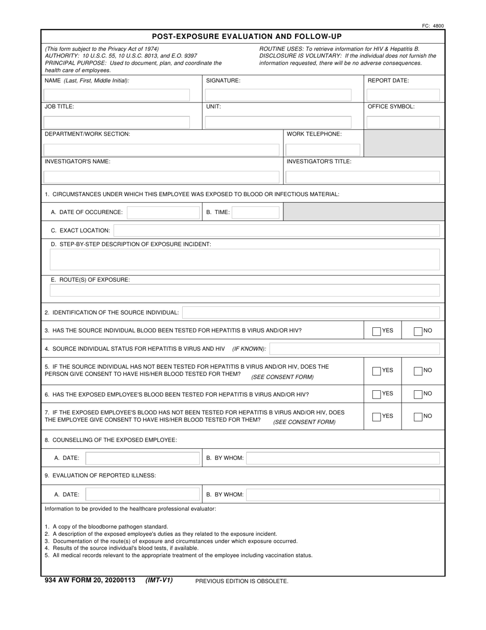 934 AW Form 20 - Fill Out, Sign Online and Download Printable PDF ...