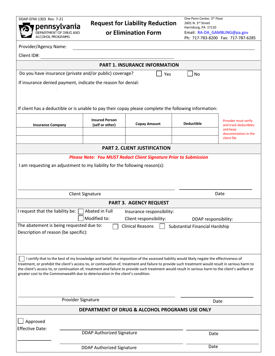 Form DDAP-EFM-1303 Download Fillable PDF or Fill Online Request for ...