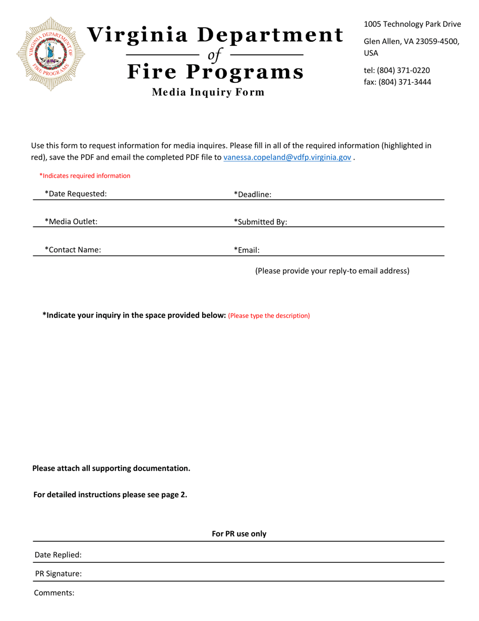 Virginia Media Inquiry Form - Fill Out, Sign Online and Download PDF ...