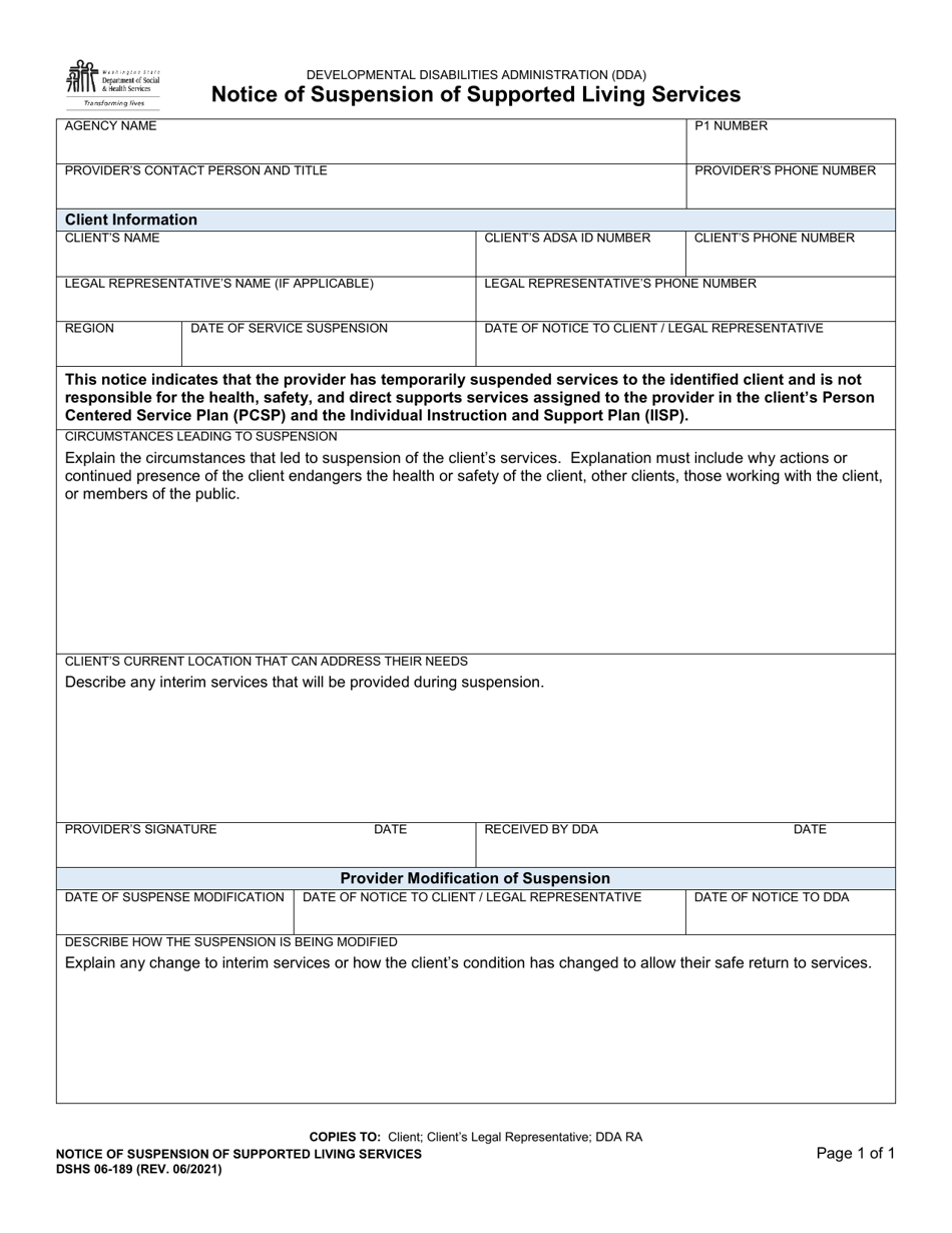 Dshs Form 06 189 Download Printable Pdf Or Fill Online Notice Of