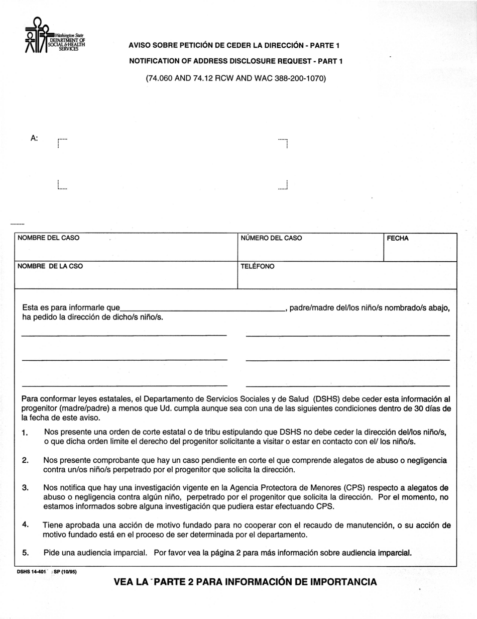 DSHS Formulario 14-401 Parte 1 - Fill Out, Sign Online and Download ...