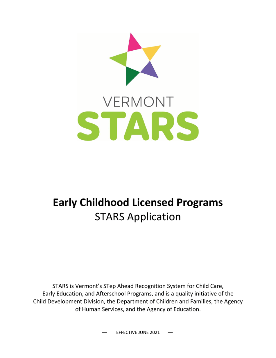 Vermont Early Childhood Licensed Programs Stars Application - Fill Out ...