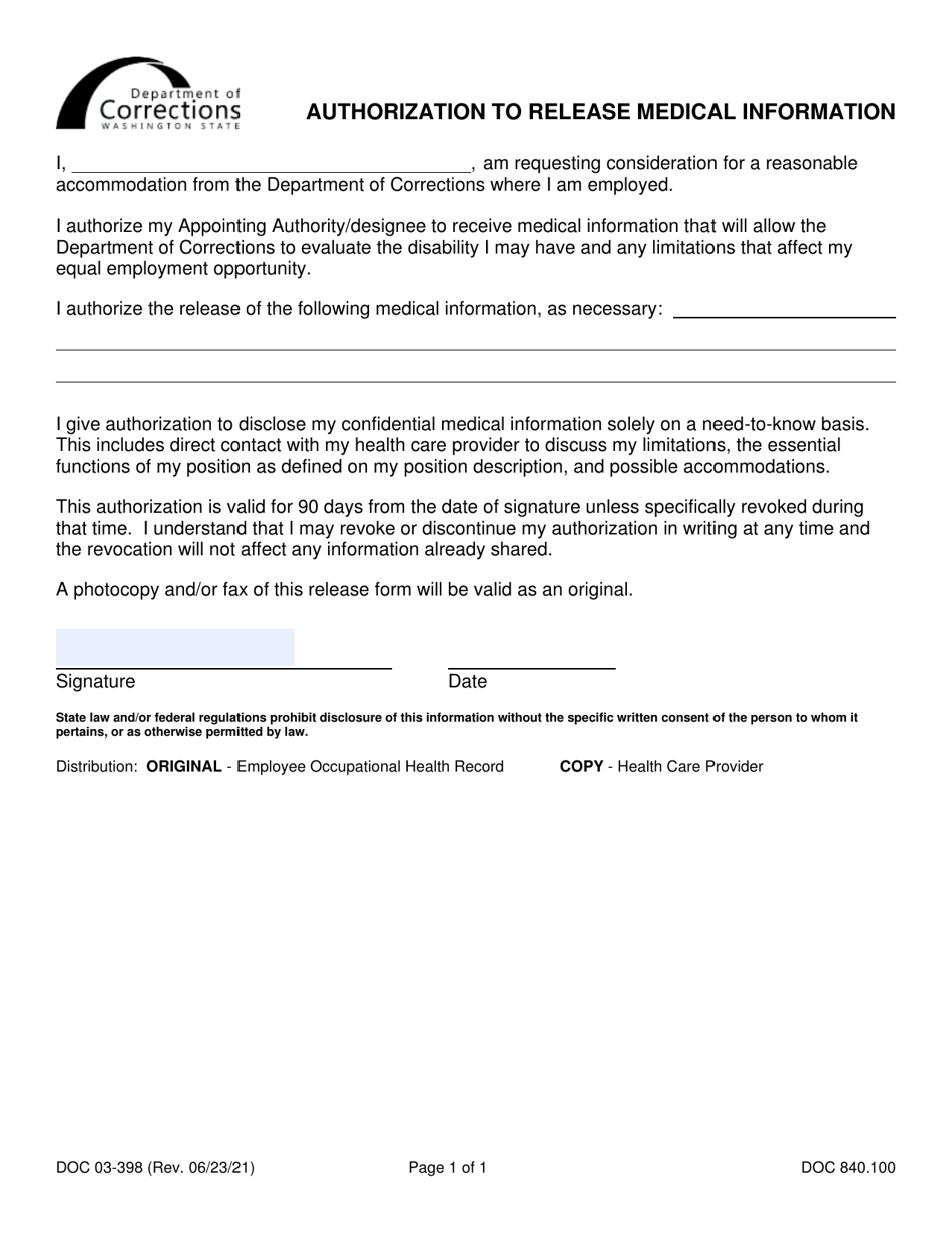 Form DOC03-398 - Fill Out, Sign Online and Download Printable PDF ...