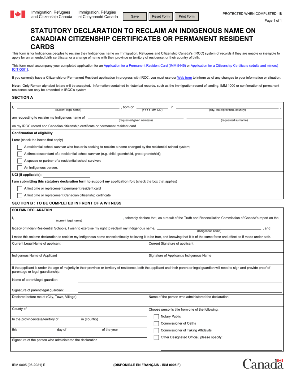 Form IRM0005 - Fill Out, Sign Online and Download Fillable PDF, Canada ...