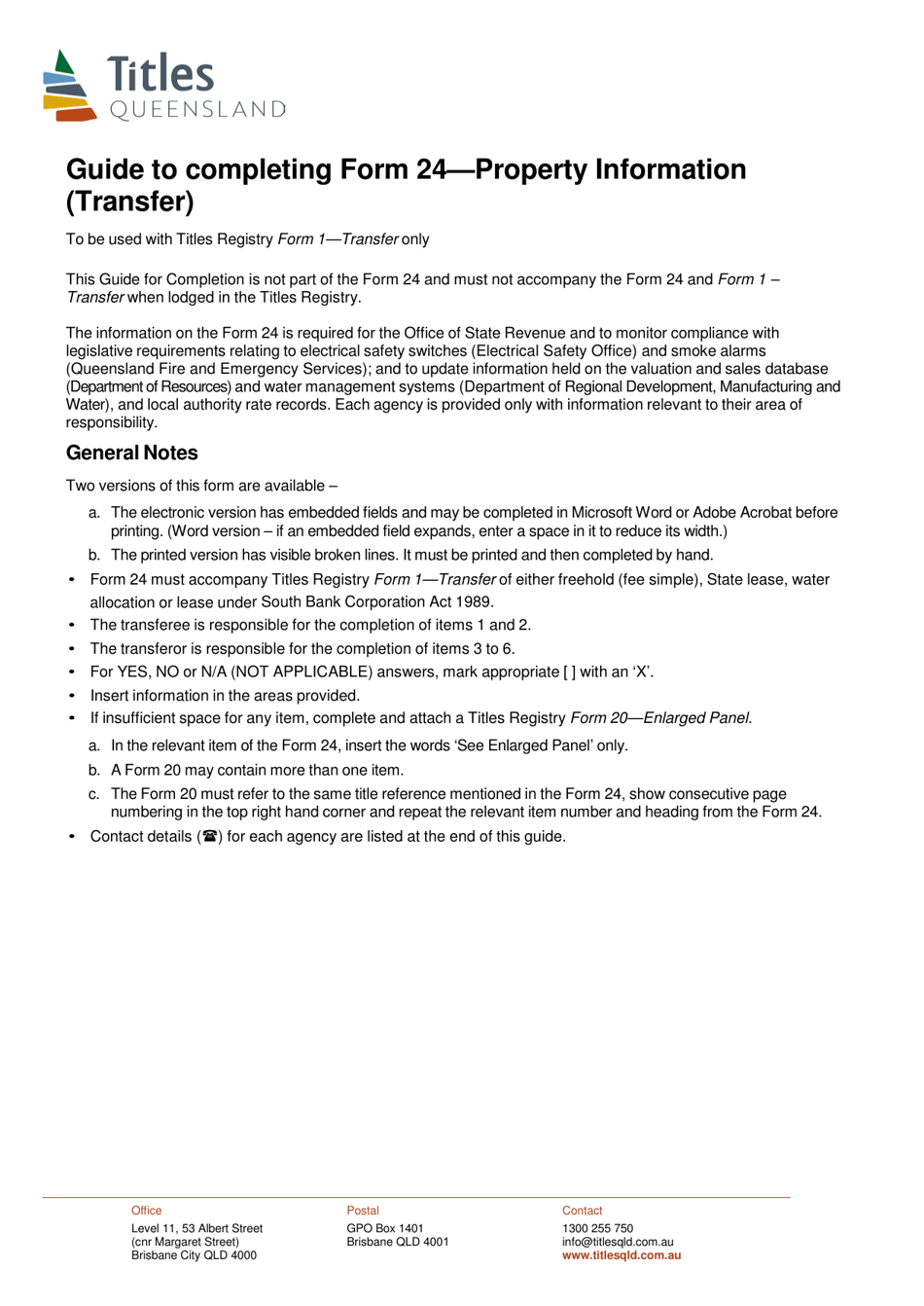 Download Instructions for Form 24 Property Information (Transfer) PDF ...