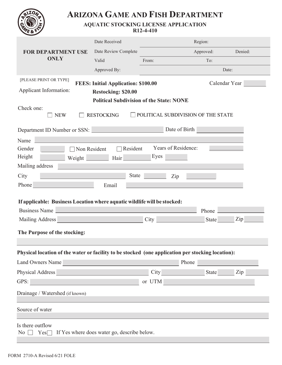 Form 2710-A Download Printable PDF or Fill Online Aquatic Stocking ...